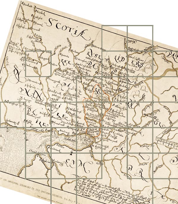 Burghley's Map 1590, 10Km squares index